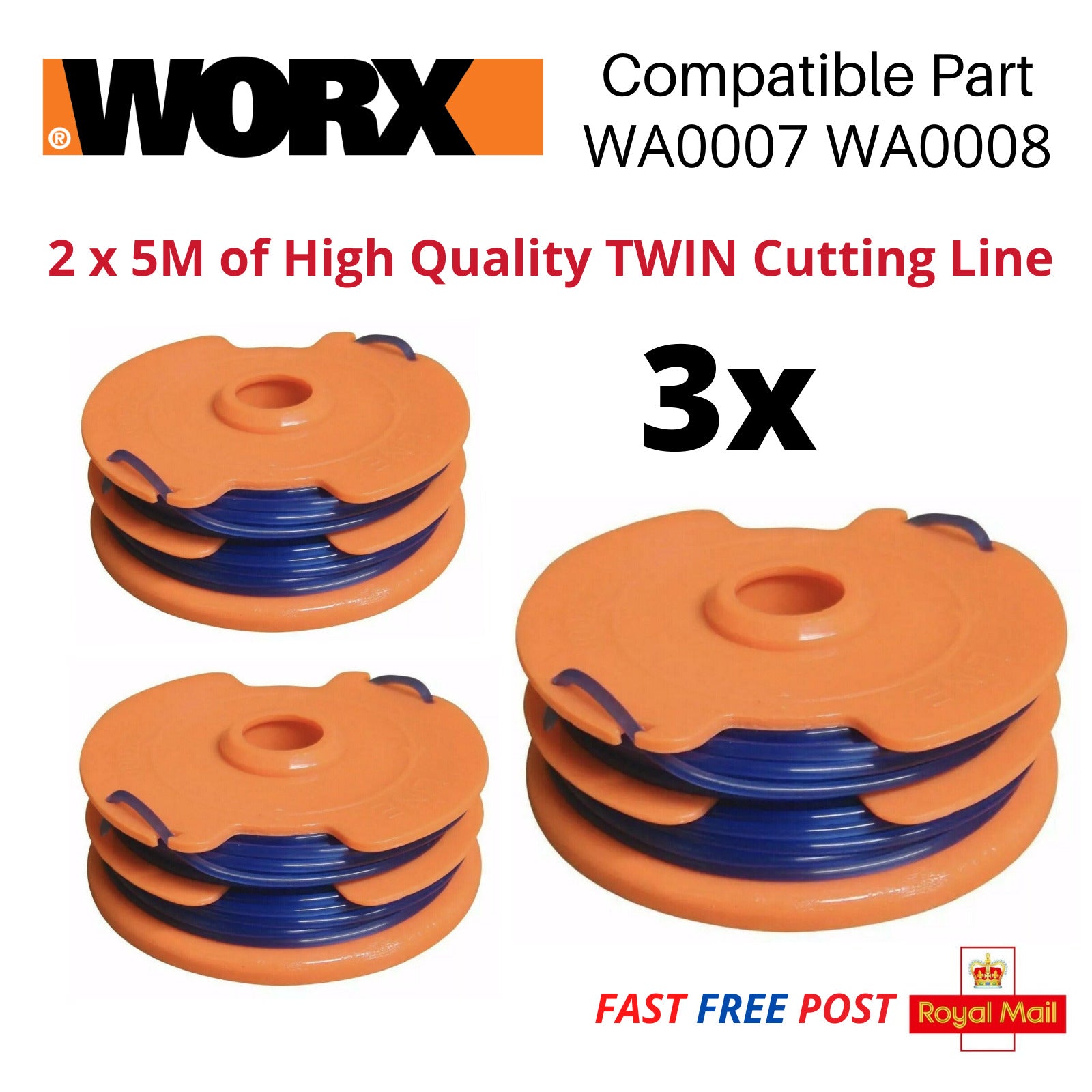 3 x Spool & Line For WORX WG105 Grass Edge Trimmer Strimmer *FAST POST – fastspares
