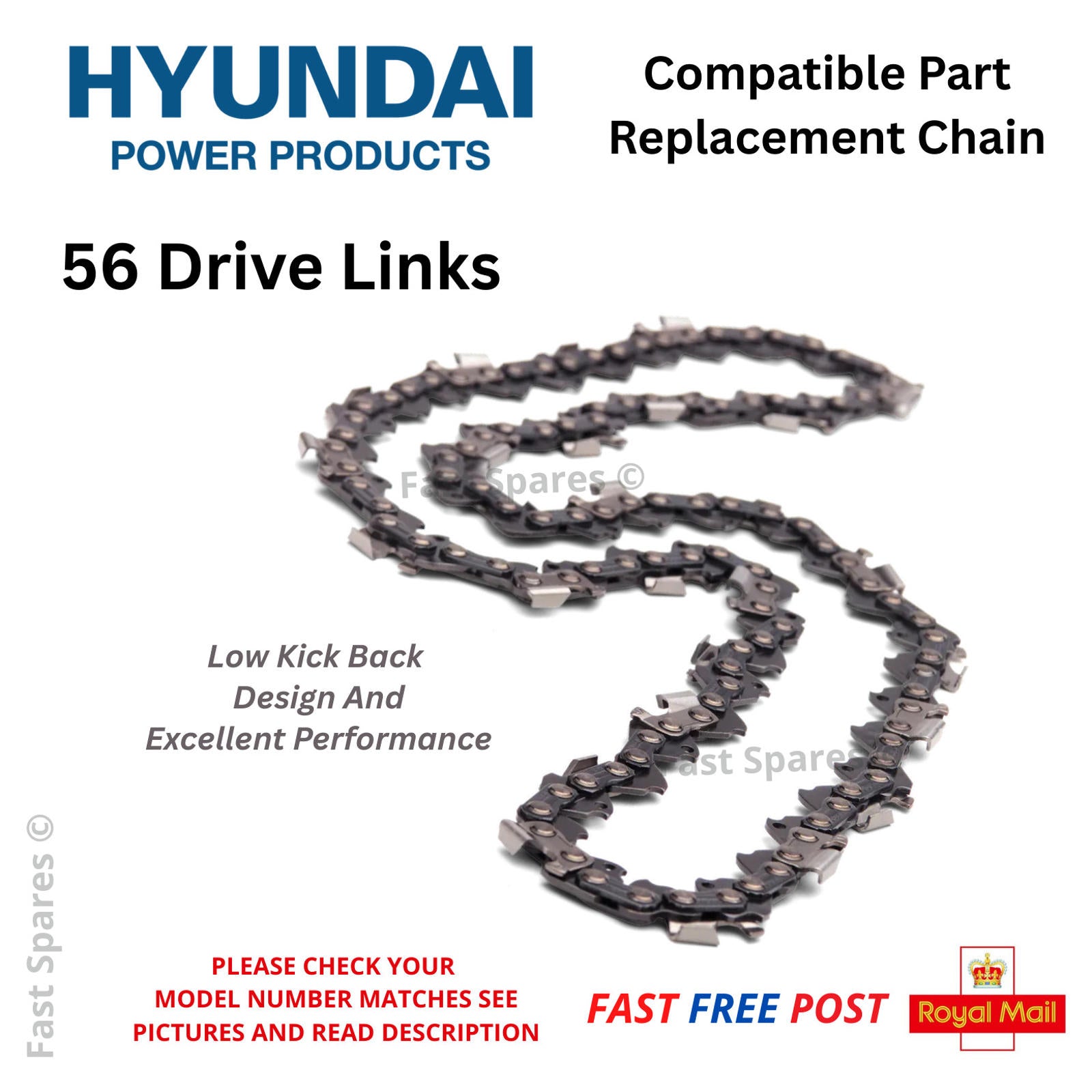 HYUNDAI HYC2400E Replacement Chainsaw Chain 16" Bar 56 Drive Links FAS ...