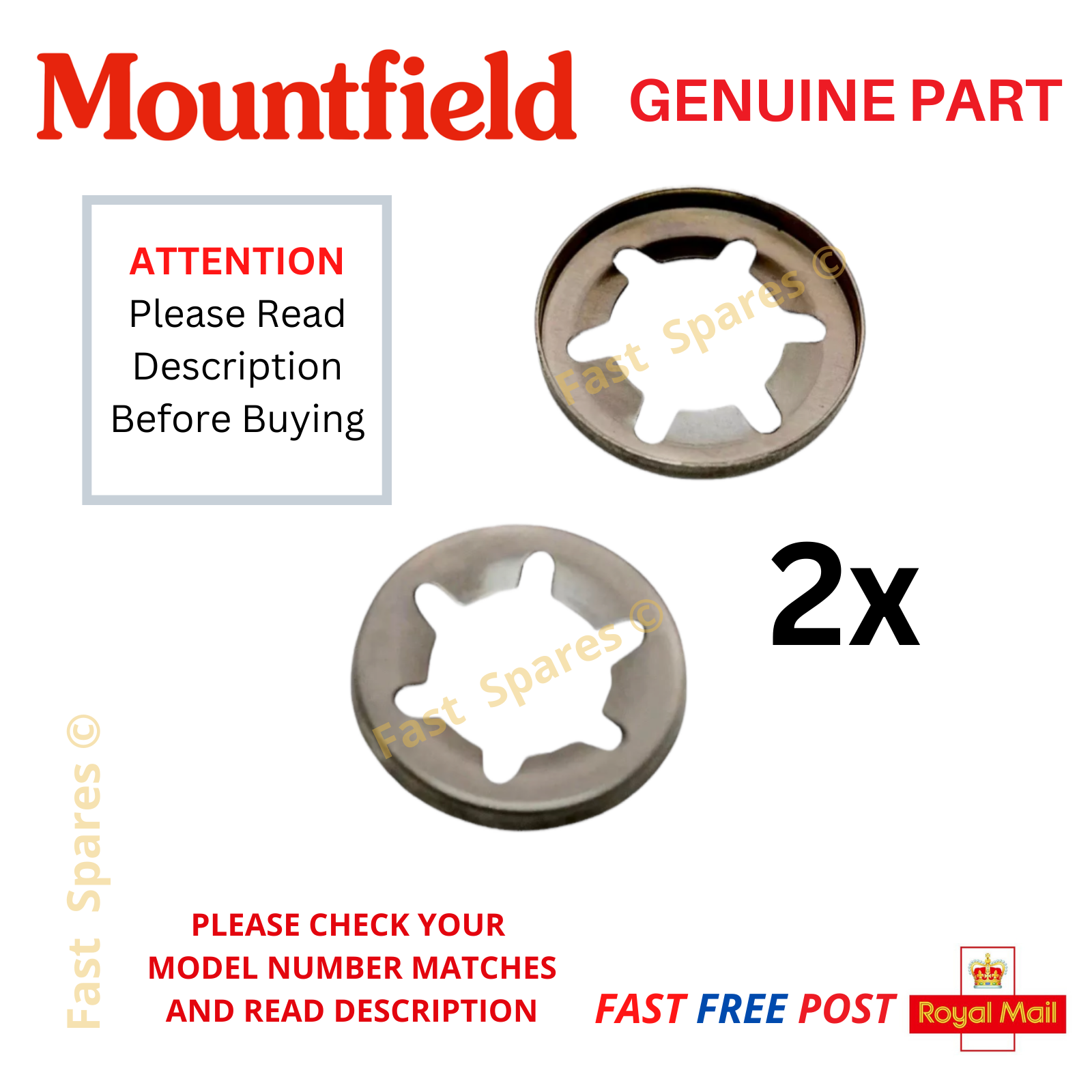 MOUNTFIELD Princess 34 38 42 Wheel Retaining Push On Washers 10mm Axle ...