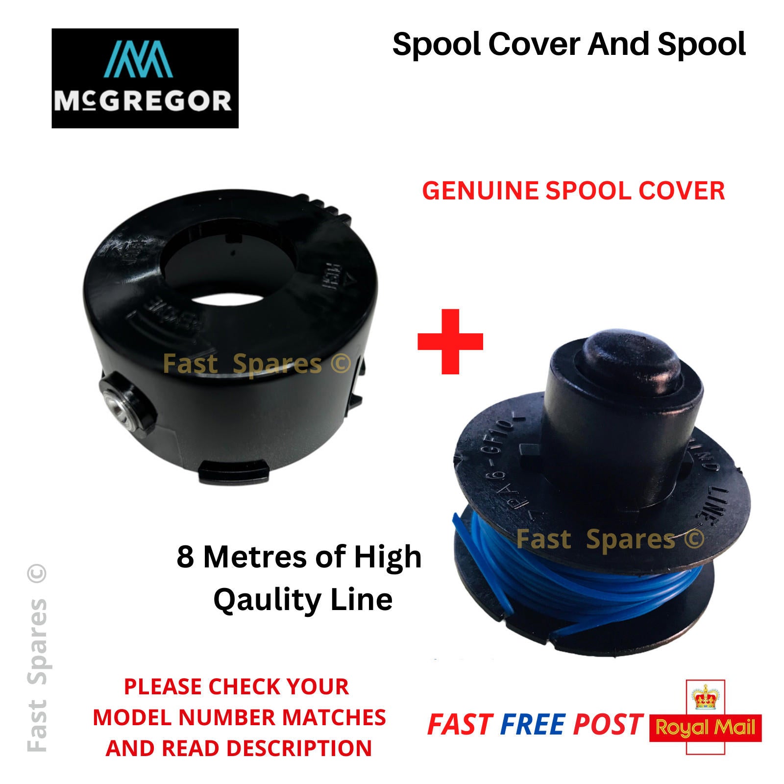 McGregor MCEGT1825 Strimmer Trimmer Spool Cover and Spool 8m Line ...