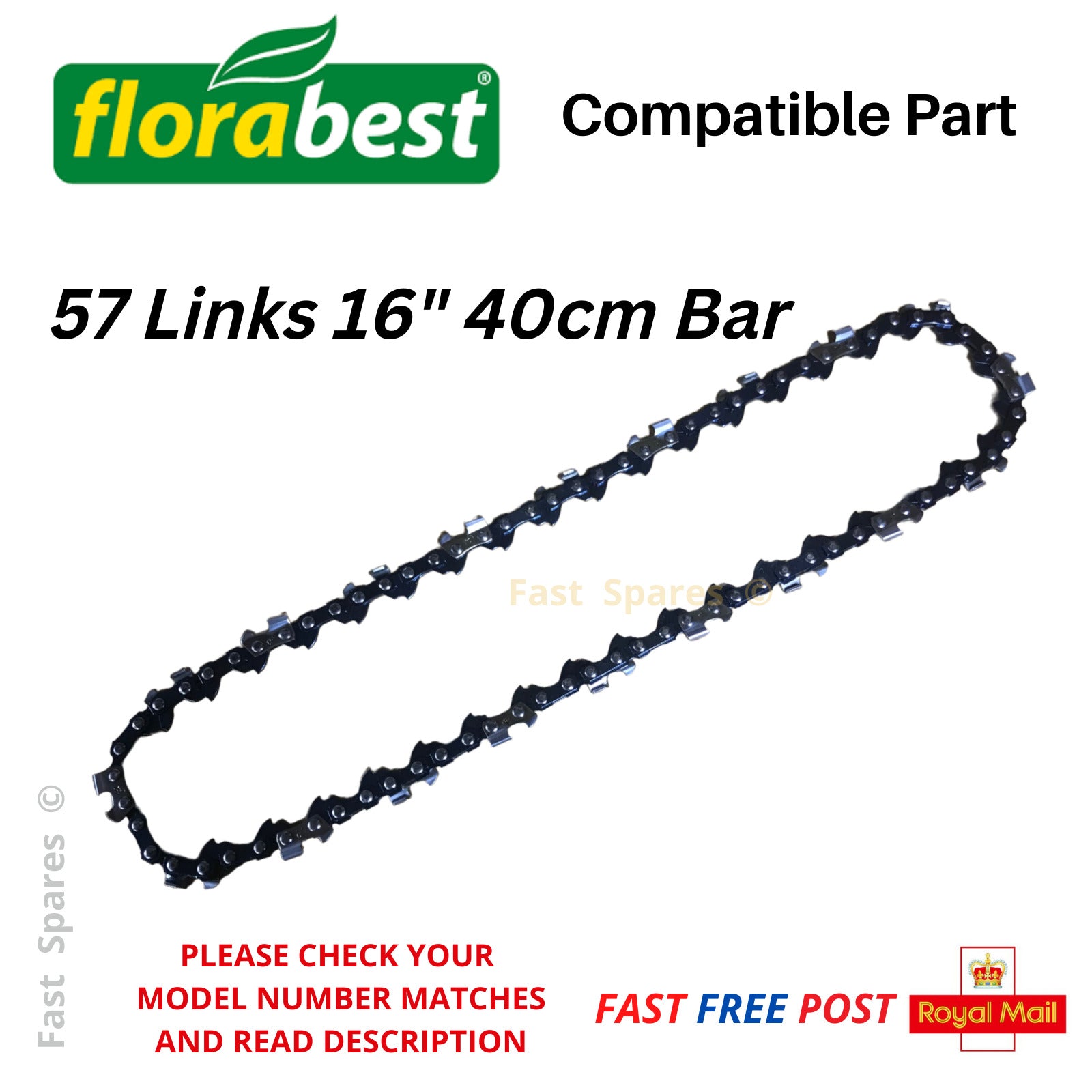 FLORABEST FKS 2200 D2 Chainsaw Chain 57 Links 40cm 16" Bar 91PJ057X FA ...