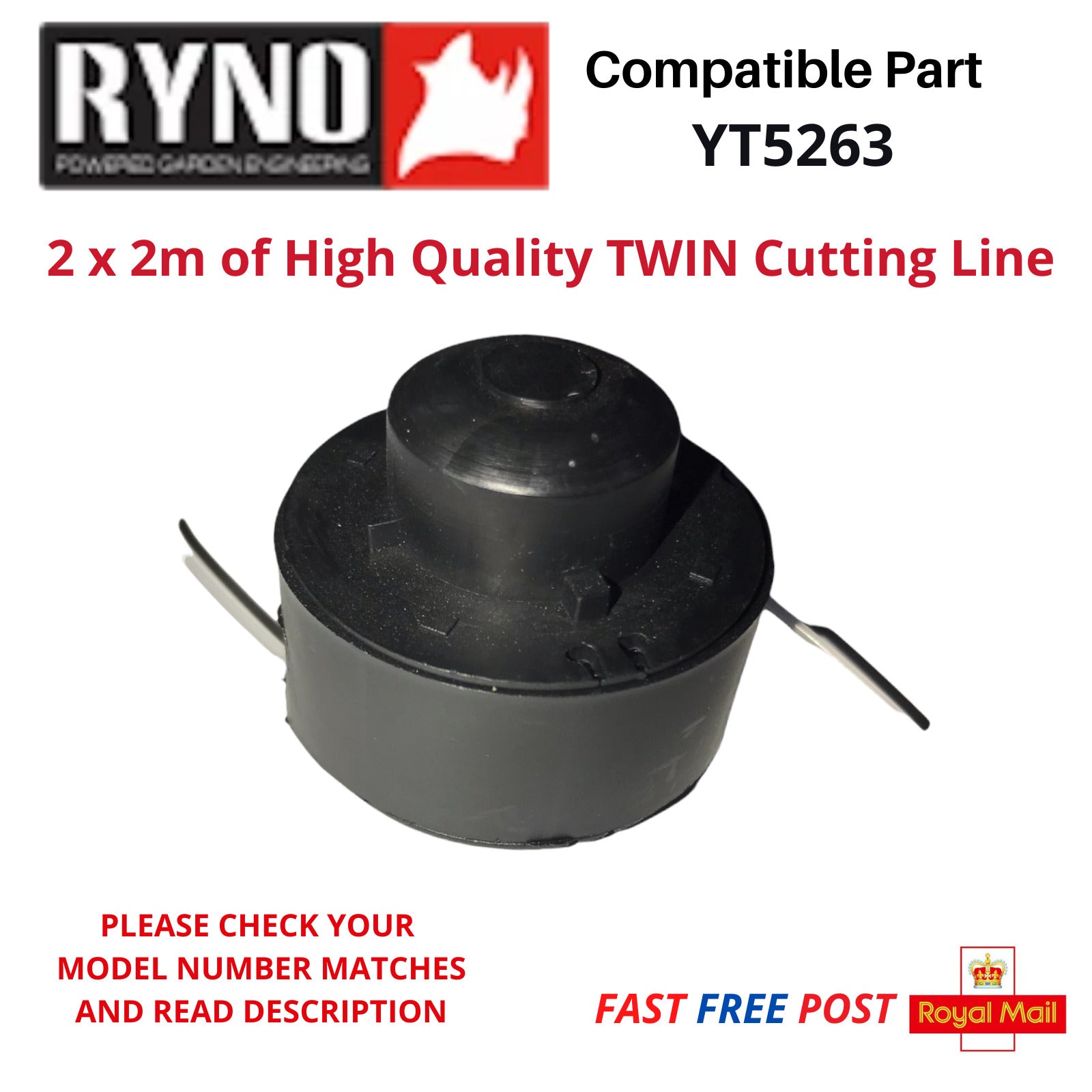RYNO YT5263 TWIN Line & Spool for Strimmer Trimmer FAST POST – fastspares