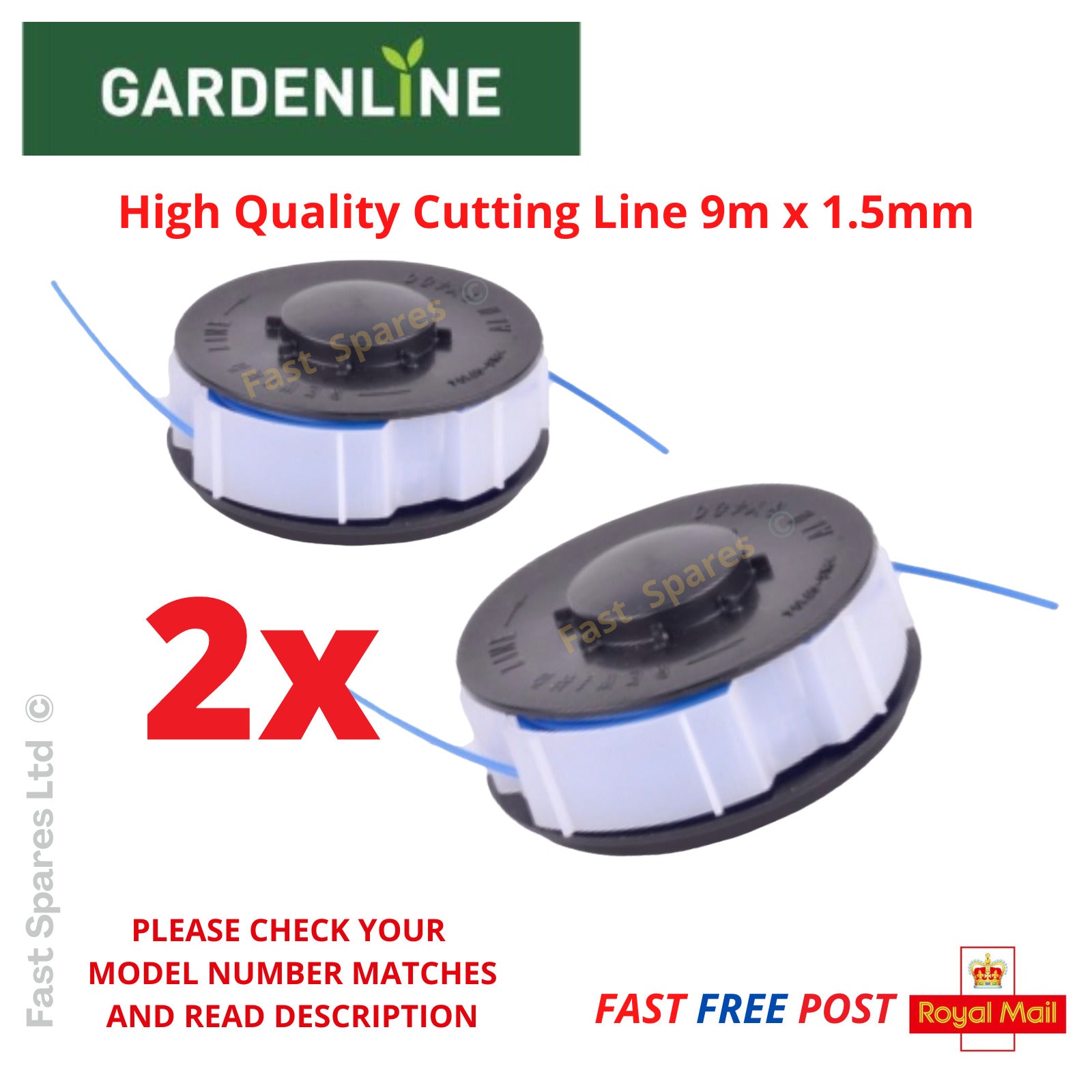 GARDENLINE BMS453 Grass Strimmer Trimmer Spool x2 Cutting Line x 9 met ...