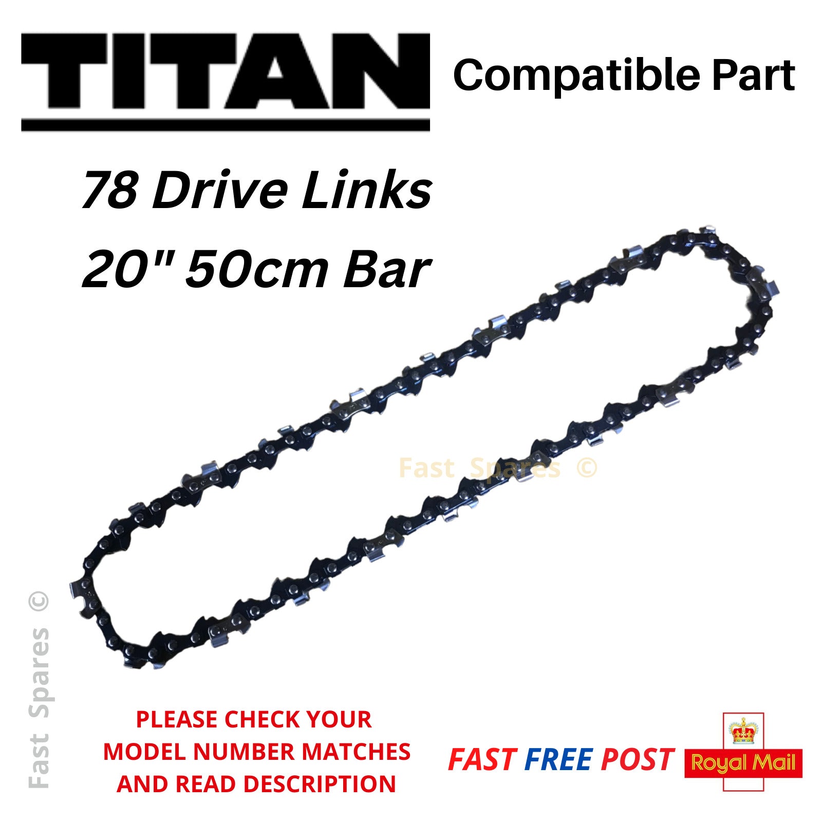 TITAN TTCSP49 (162XF) Chainsaw Chain 20" 50cm Bar 78 Drive Links FAST ...