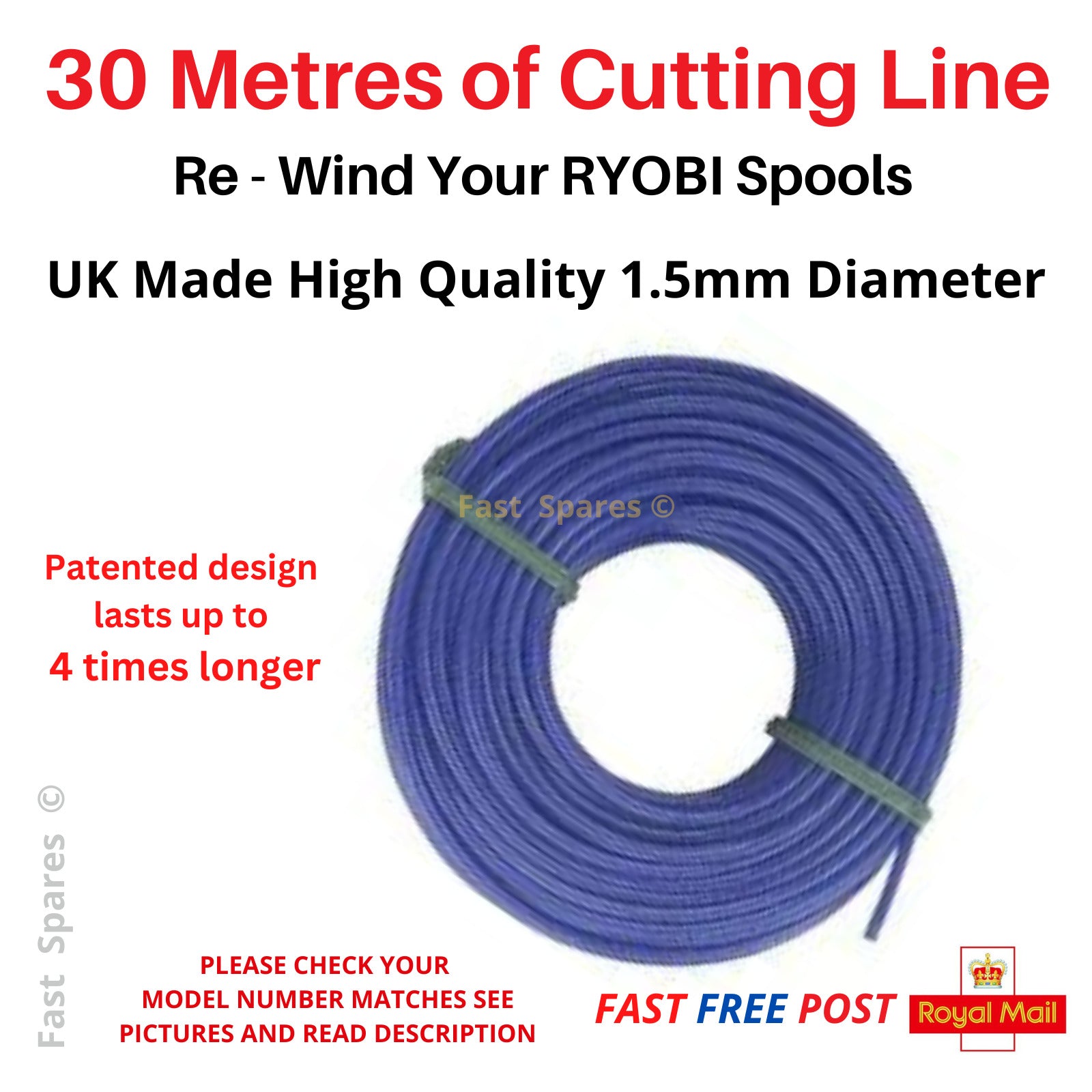 RYOBI Strimmer Spool Line RLT5027 Trimmer 30m x 1.5mm FAST POST ...