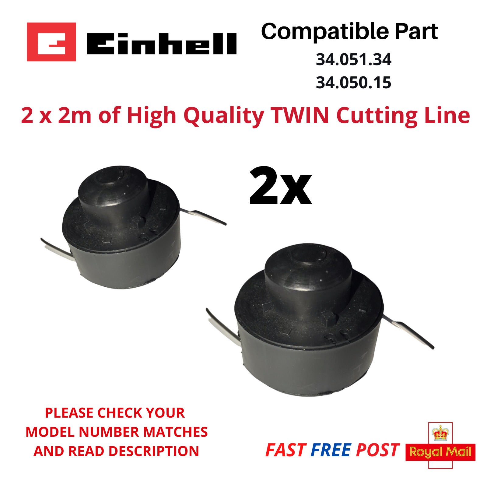 2 x TWIN Line & Spool for EINHELL RT 225 OK Strimmer Trimmer FAST POST ...