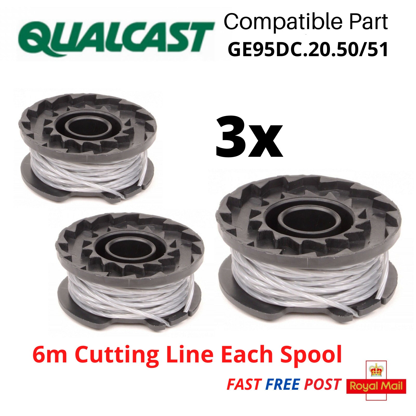 3 X Spool & Line for QUALCAST Strimmer Trimmer CLGT2425H/A *FAST UK PO ...