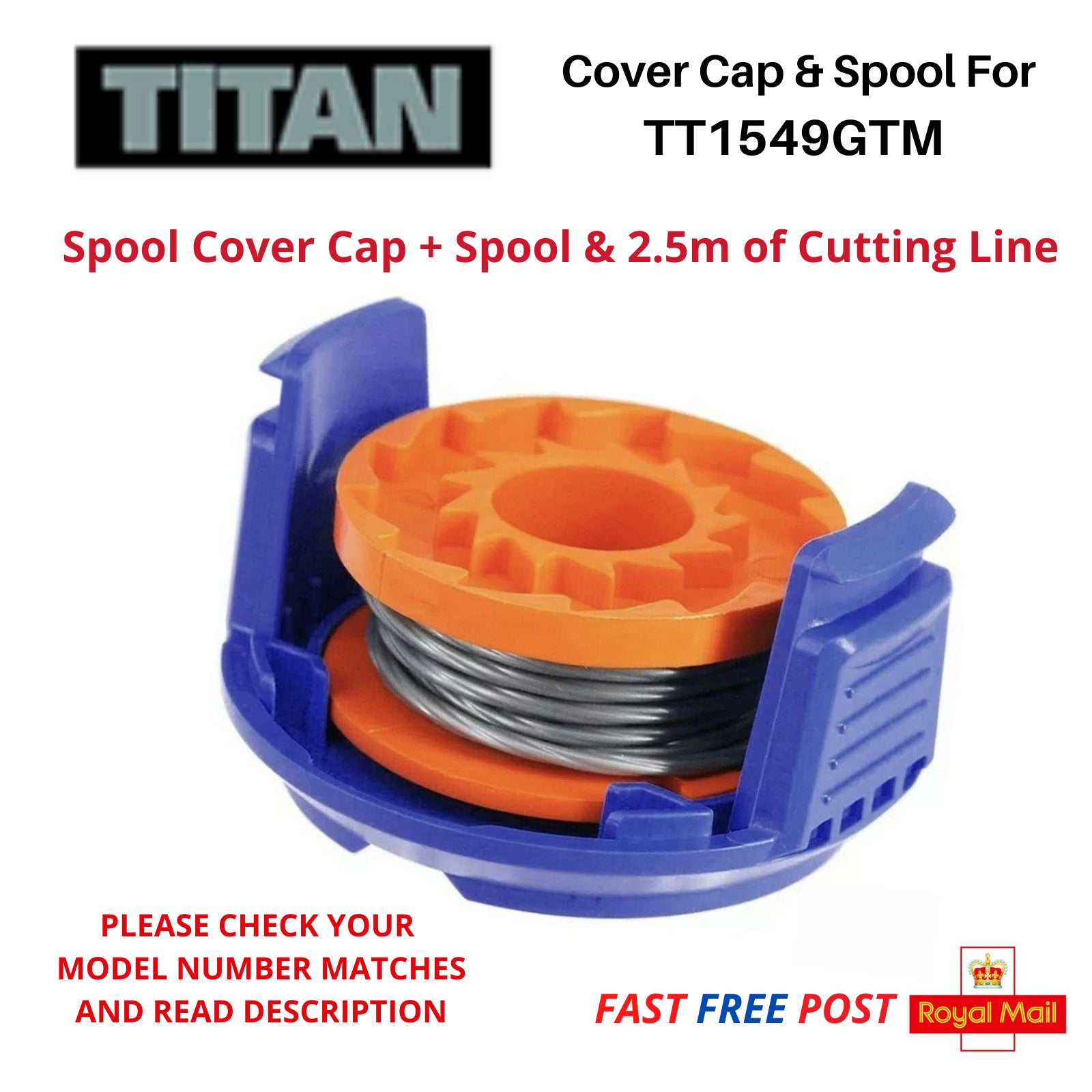 TITAN TT1549GTM Spool & Line + Cover Cap for Trimmer Strimmer FAST POS ...