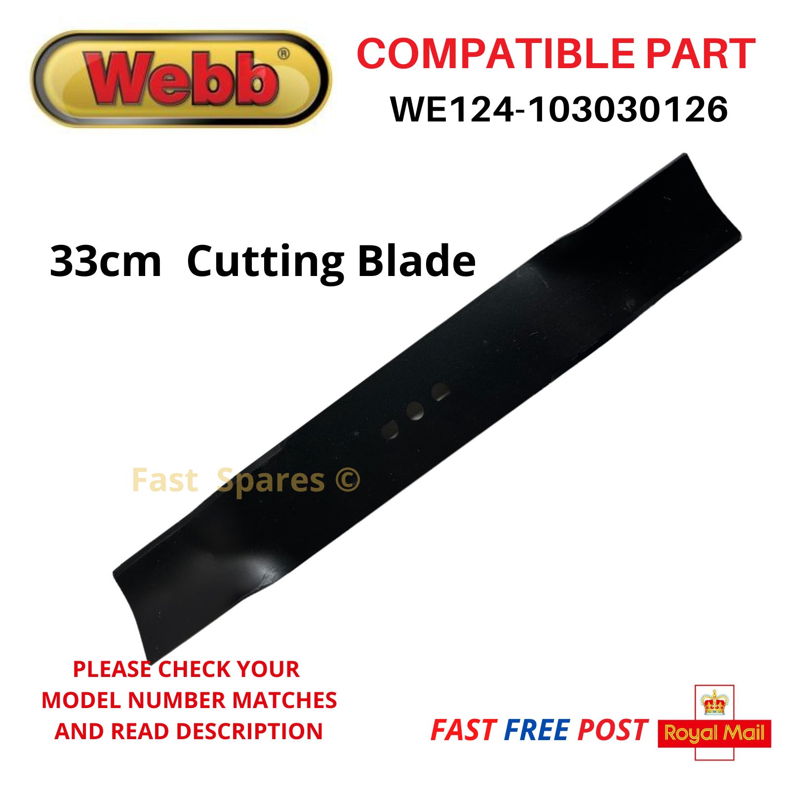 Webb WEER33 ER33 Lawnmower Cutting Blade 33cm WE124-103030126 FAST POS ...