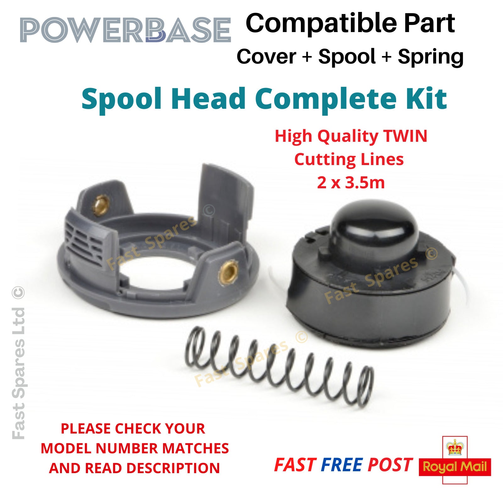 POWERBASE DCSRT18v Cordless Strimmer Trimmer Spool + Cover + Spring FA ...