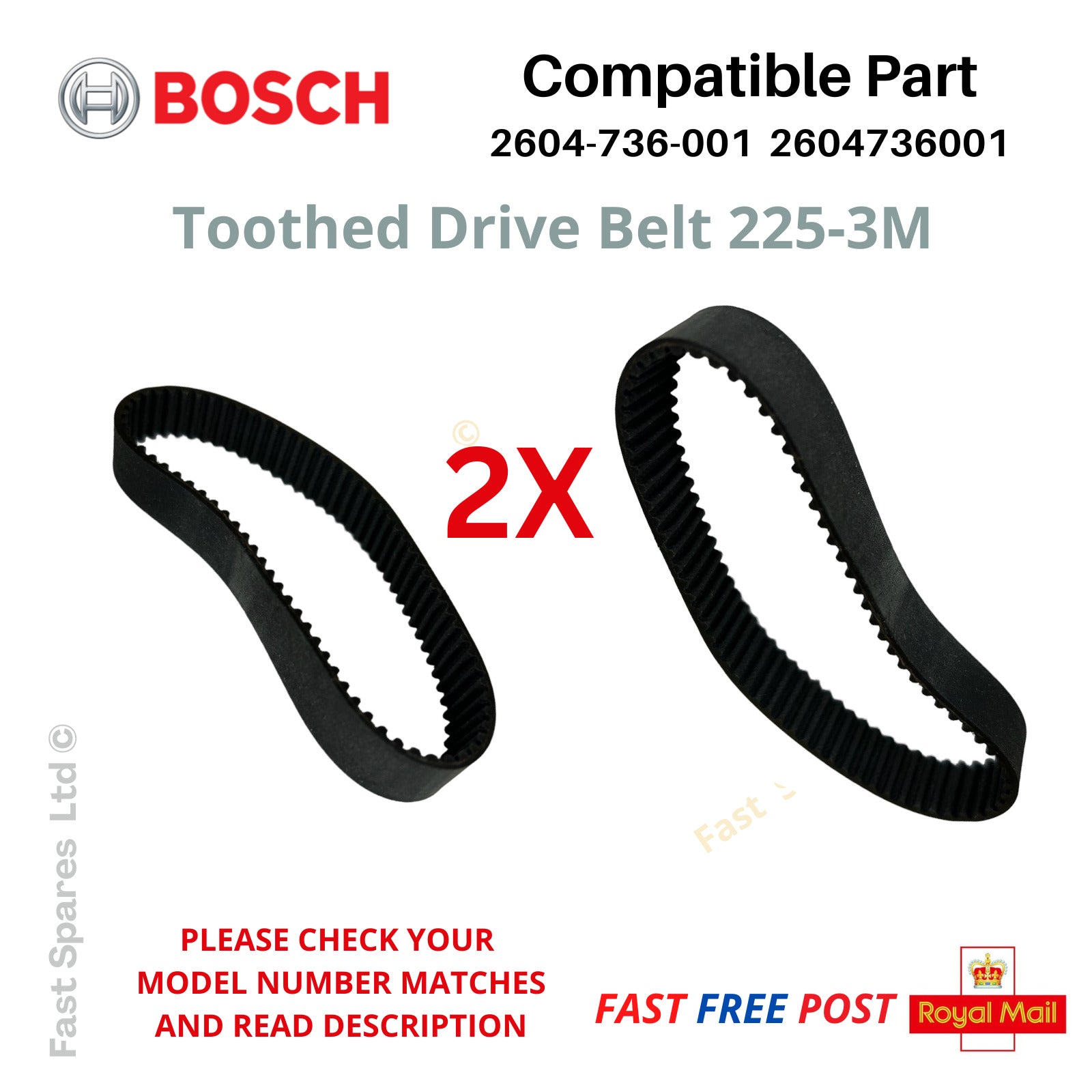 Drive Belt 3365 (0603365039) BOSCH Planer HTD 225-3M FAST POST x 2 ...