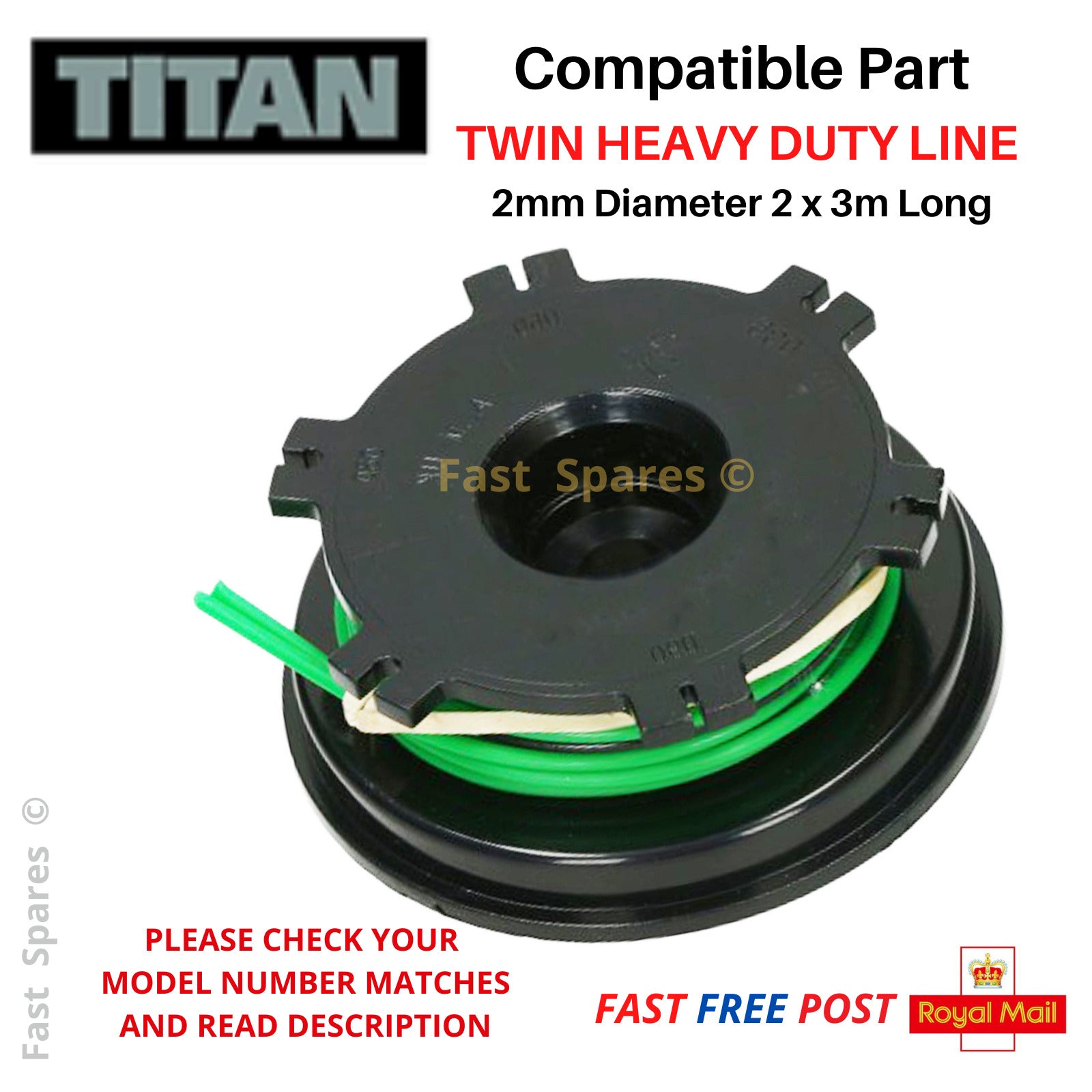 TITAN TTL488GDO Twin Feed Dual Line & Spool for Strimmer Trimmer FAST ...