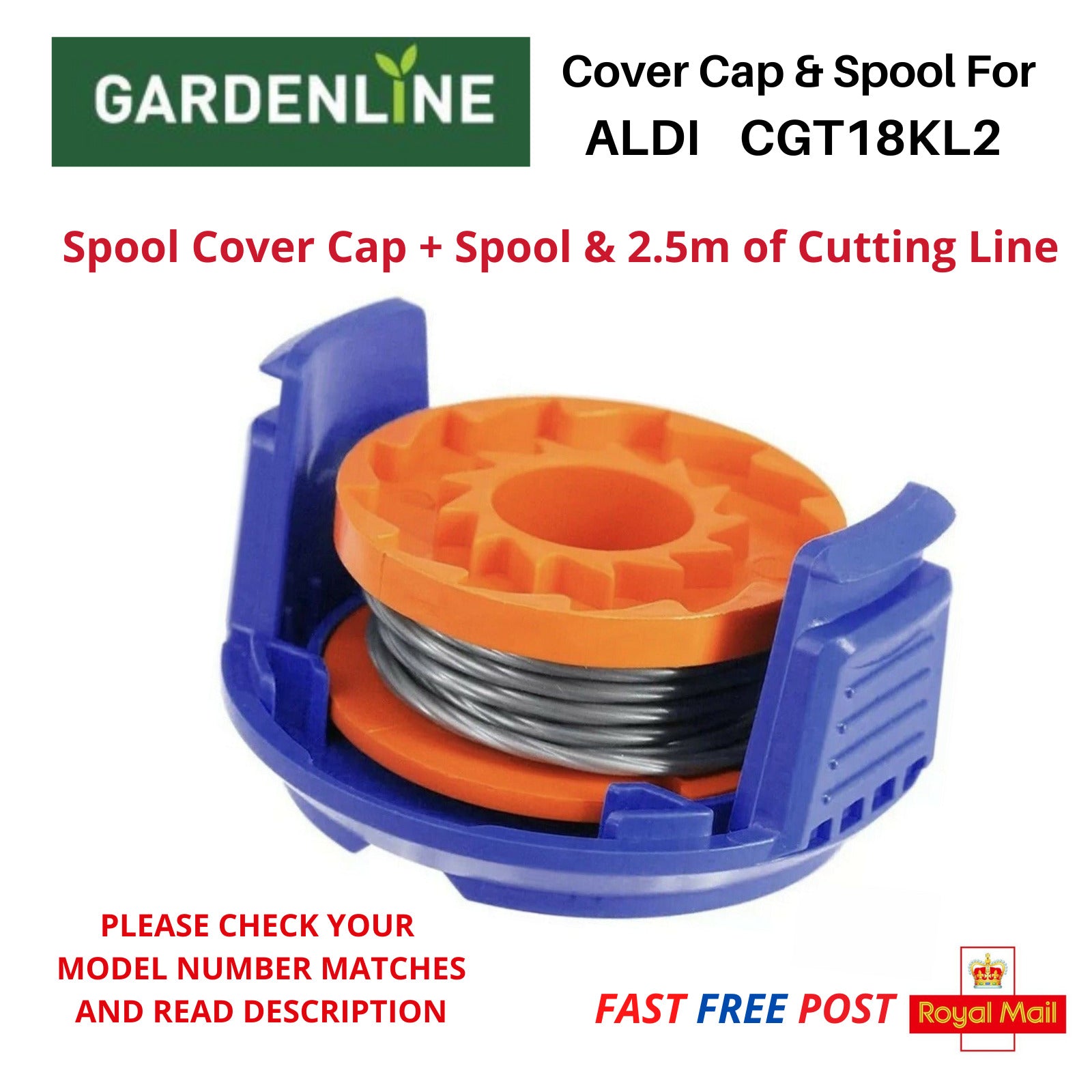 ALDI Gardenline CGT18KL2 Spool & Line + Cover Cap for Trimmer Strimmer ...