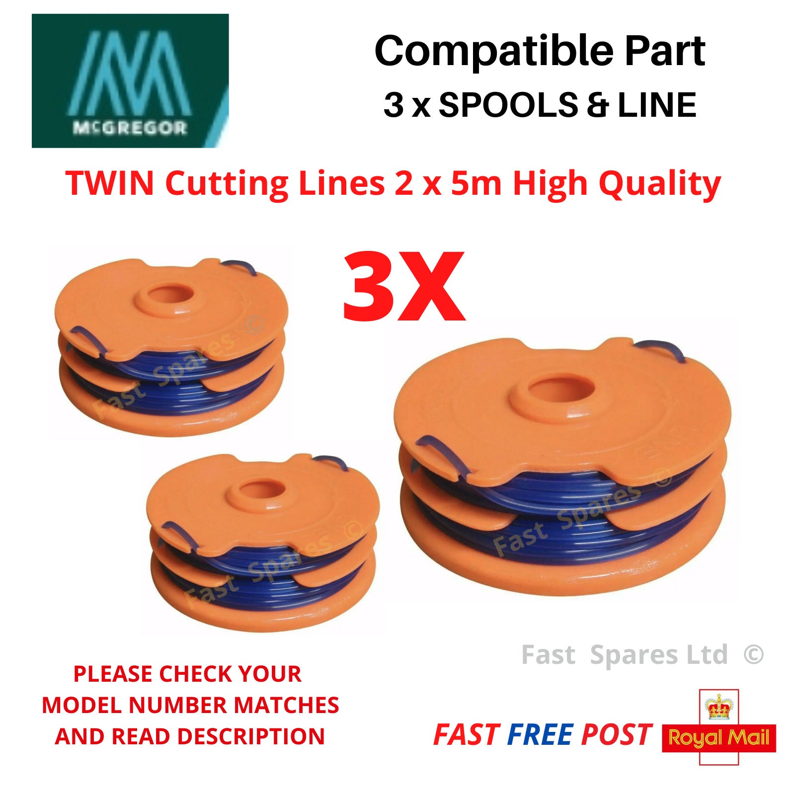 TWIN Spool & Line For McGregor MET3525 Strimmer / Edge Trimmer FAST PO ...