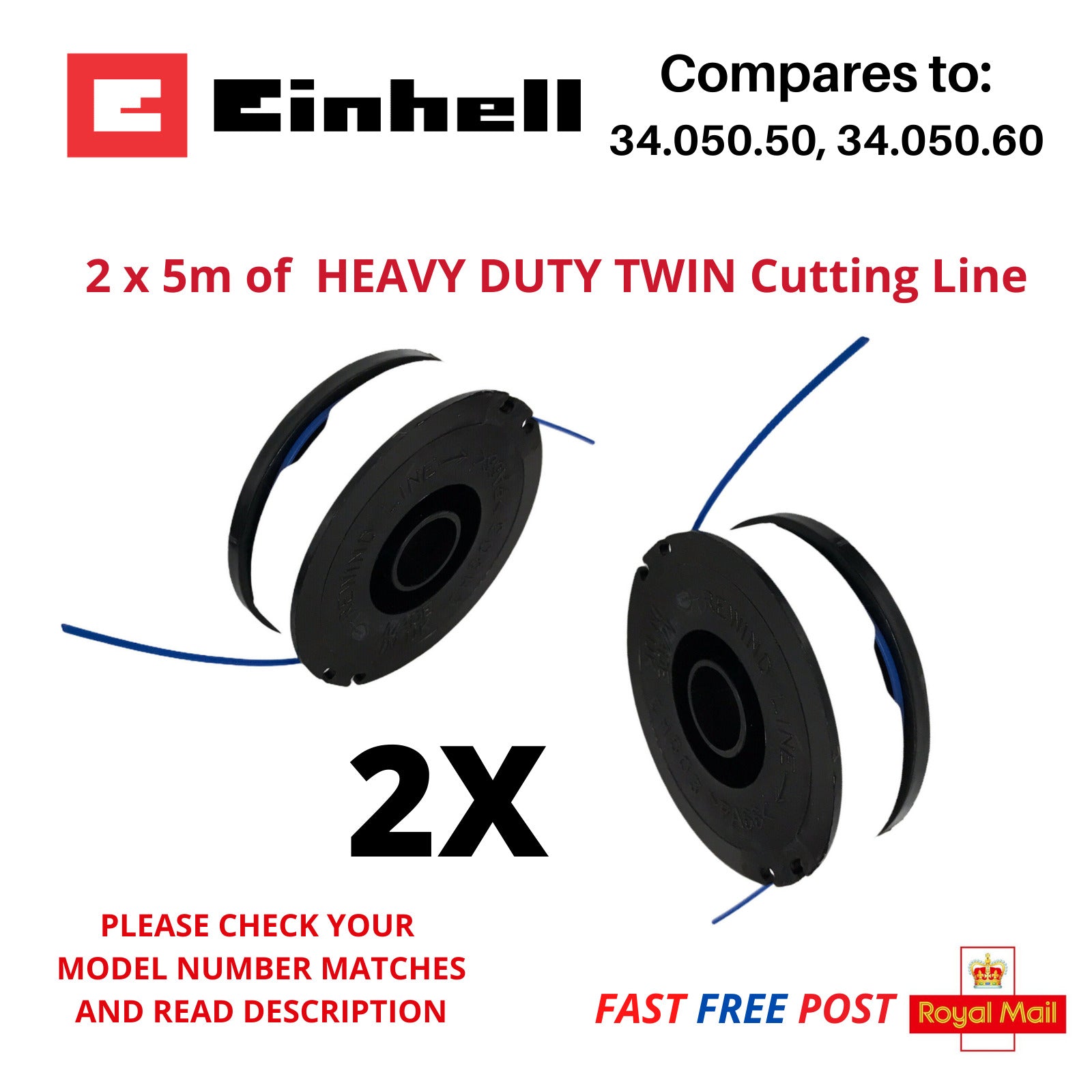 EINHELL RG-ET 5531 Spool & Line for Grass Edge Strimmer Trimmer x 2 FA ...